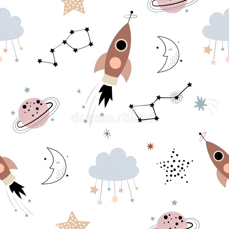 Space Seamless Pattern for Kids, Children.Wallpaper Nursery Room ...