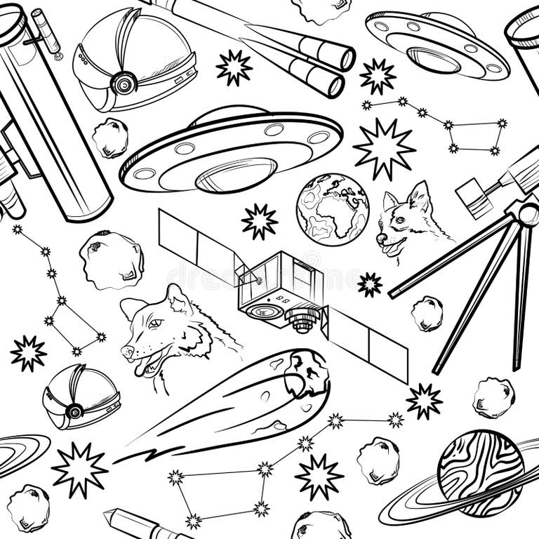 Pattern with Space Elements Stock Vector - Illustration of ship ...