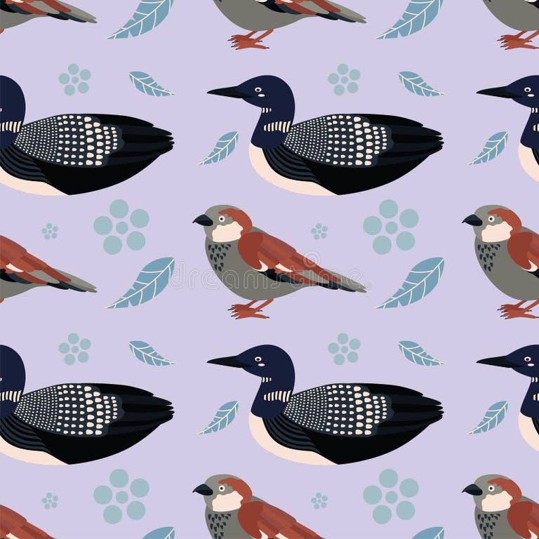 Pattern with Sparrow, Loon Bird Stock Vector - Illustration of graphic ...