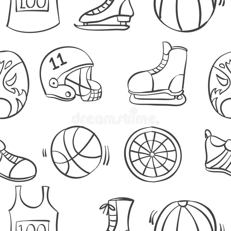 Pattern Sport Equipment Hand Draw Stock Vector - Illustration of ...