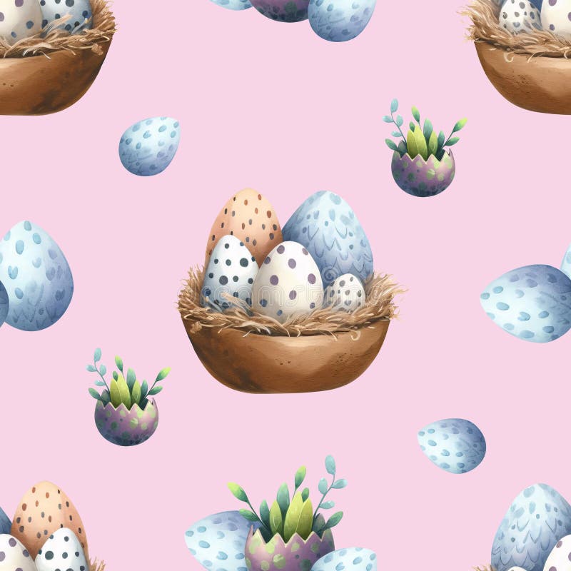Pattern of Spotted Eggs in the Nest on Pink Background Stock ...
