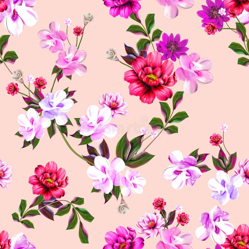Pattern with Spring Flowers Pattern with Spring Flowers with Branch, on ...