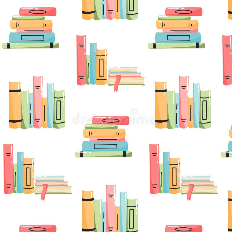 Pattern with Stacks of Books in Cartoon Style. Seamless Pattern with ...