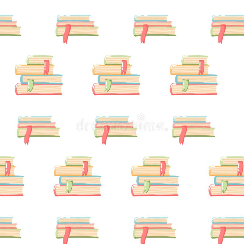 Pattern with Stacks of Books in Cartoon Style. Seamless Pattern with ...
