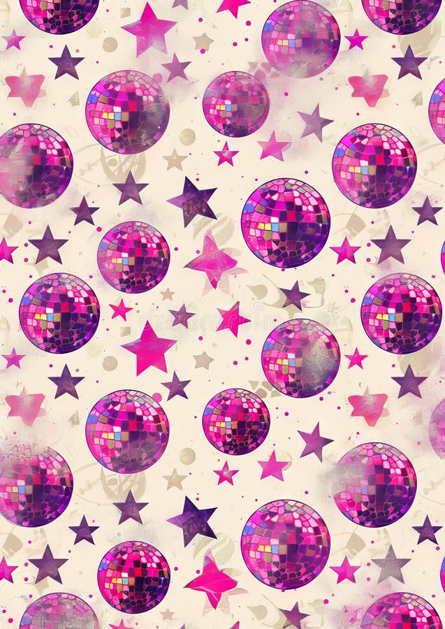 A Pattern with Stars and Disco Balls Stock Photo - Image of confetti ...