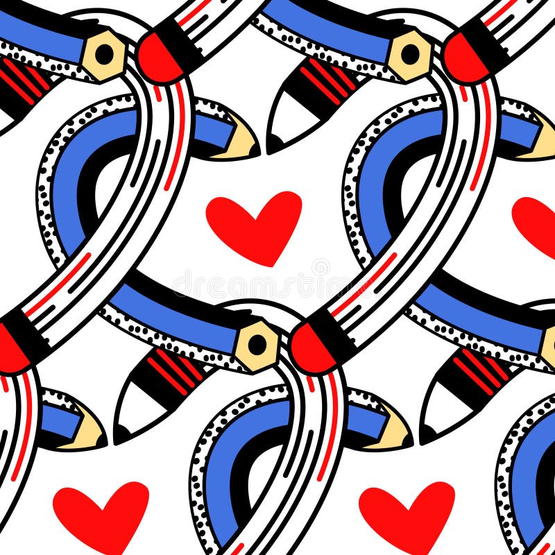 Pattern, Stationery, Pencils Curved in Form Heart Stock Illustration ...