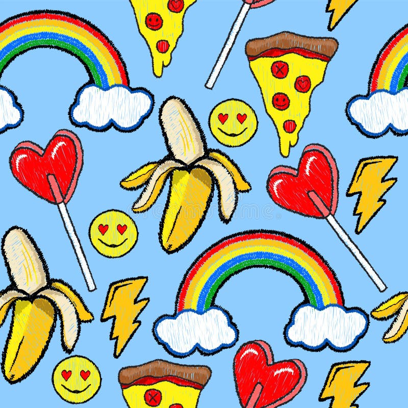 Pattern of Stickers Embroidery Stock Vector - Illustration of 1980s ...