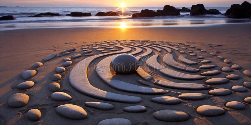 Pattern of Stones on a Sandy Beach Stock Image - Image of tranquil ...