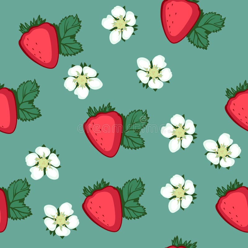 Pattern with Strawberries and Flowers Stock Vector - Illustration of ...