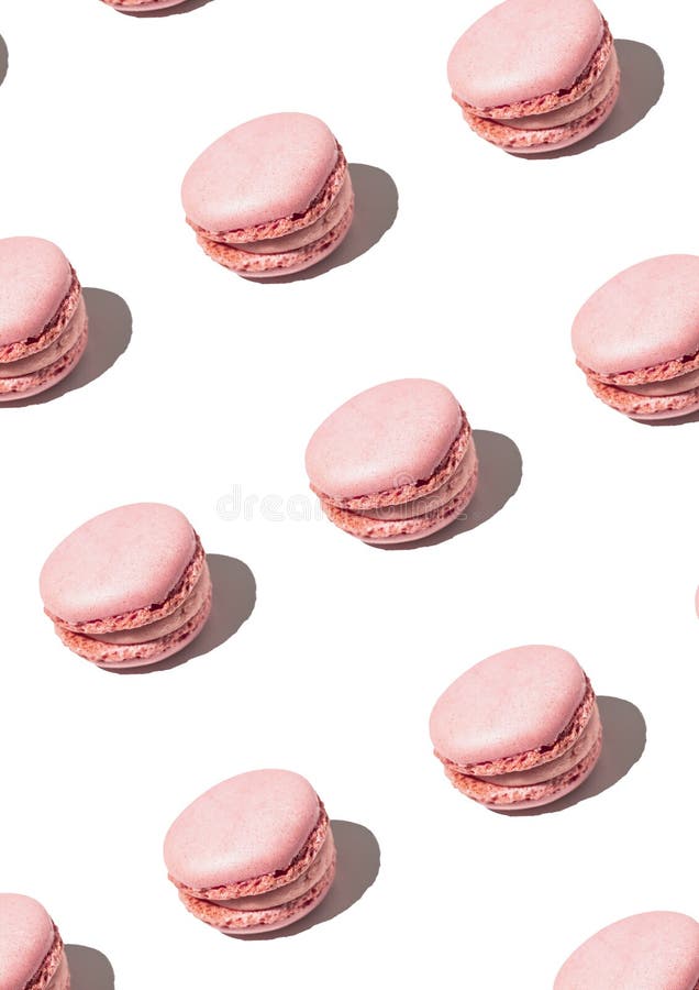 Pattern with Strawberry Macarons and White Background Stock Image ...