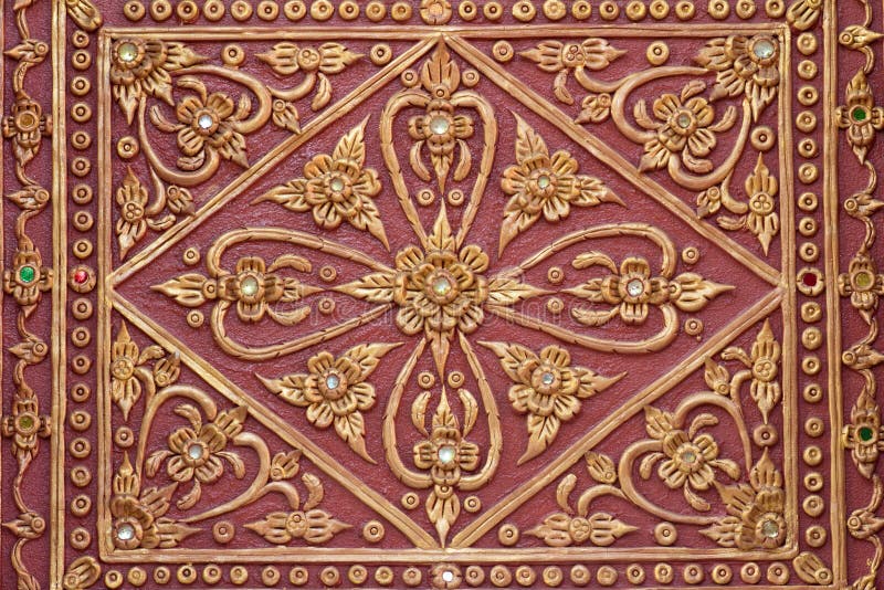 Pattern Stucco Gold Red Temple Wall Background Stock Photo - Image of ...