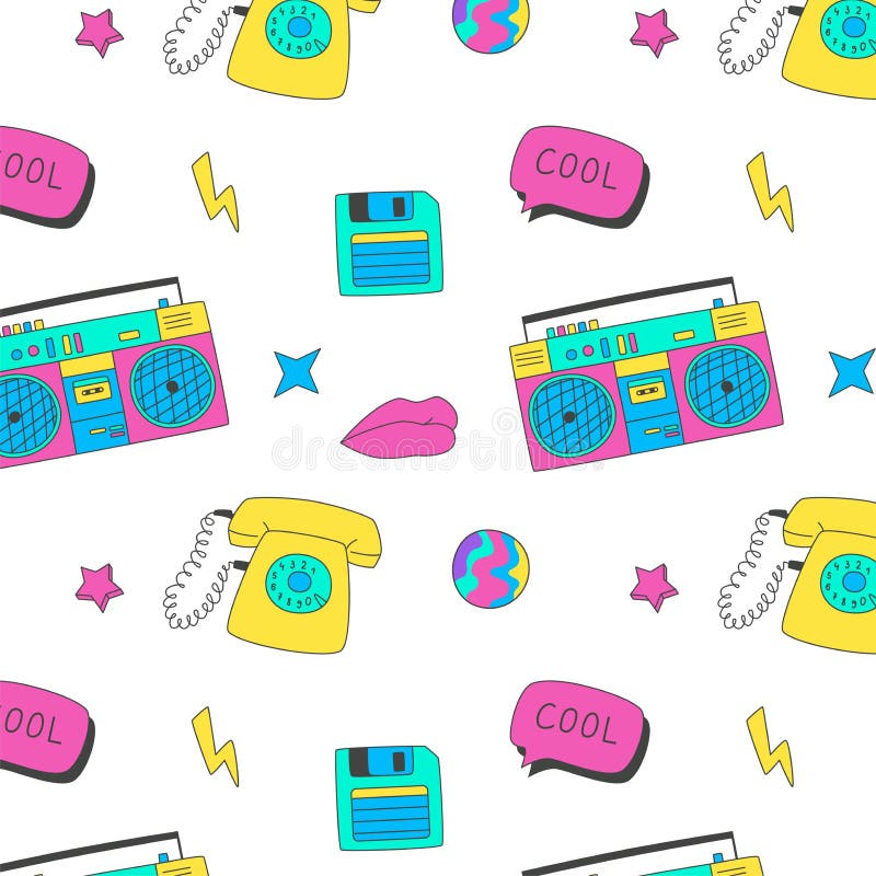 Pattern in the Style of the 80s and 90s, with Elements and Objects of ...