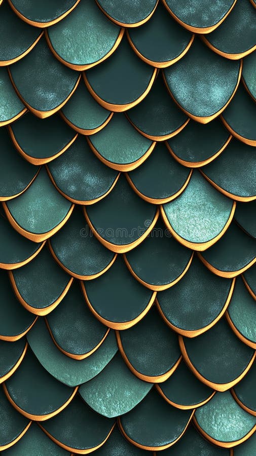 Pattern of Stylized Dragon Scales in Metallic Emerald and Gold Stock ...