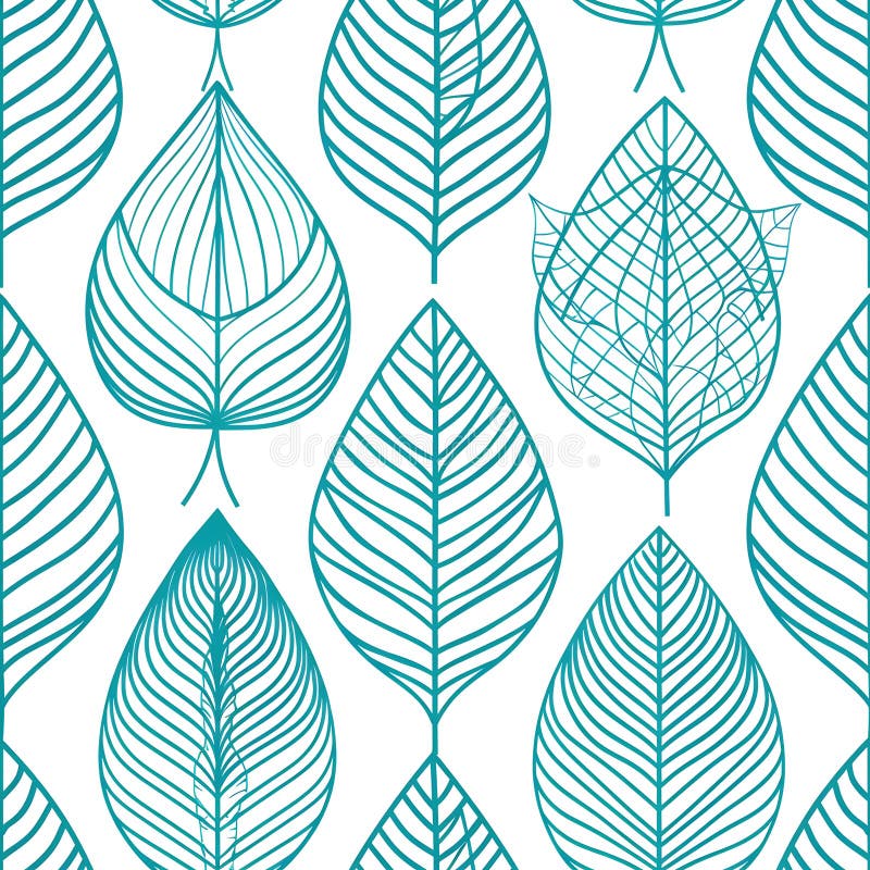 A Pattern of Stylized Leaves in Teal on a White Background Stock ...