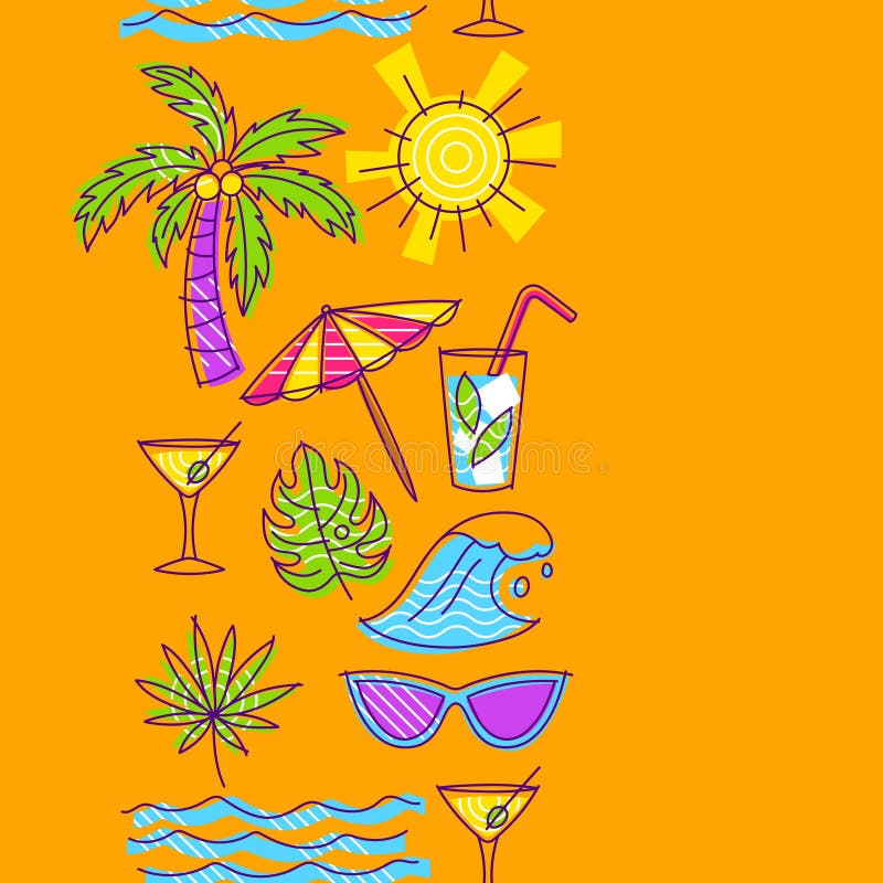 Pattern with Summer Items. Stylized Beach Objects Stock Vector ...