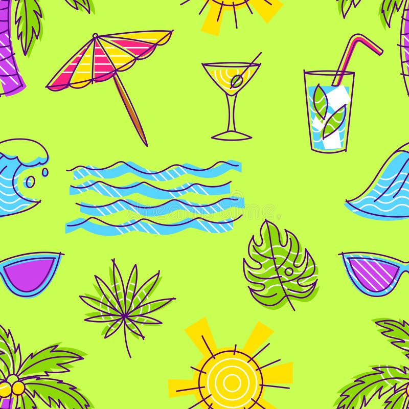 Pattern with Summer Items. Stylized Beach Objects Stock Vector ...