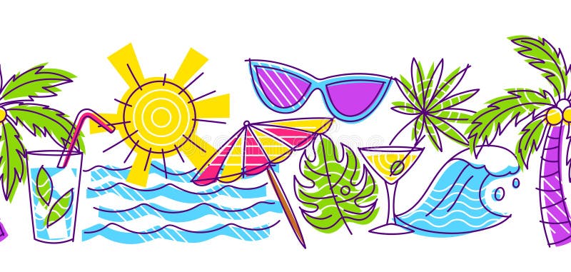 Pattern with Summer Items. Stylized Beach Objects Stock Vector ...