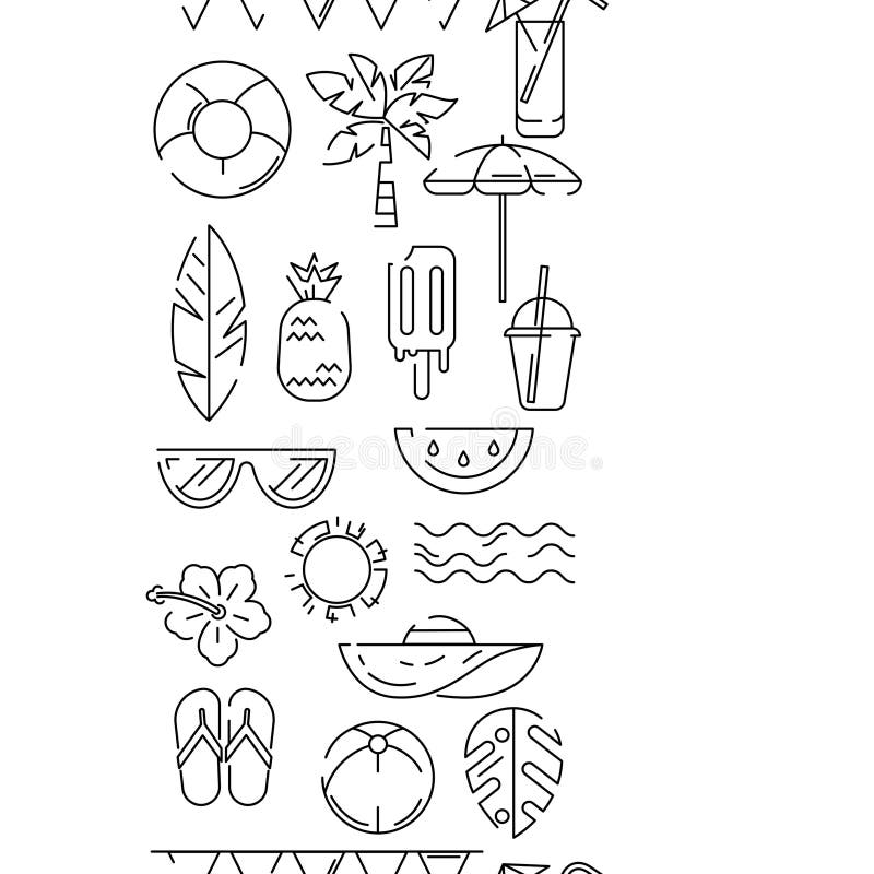 Pattern with Summer Items. Stylized Beach Objects Stock Illustration ...