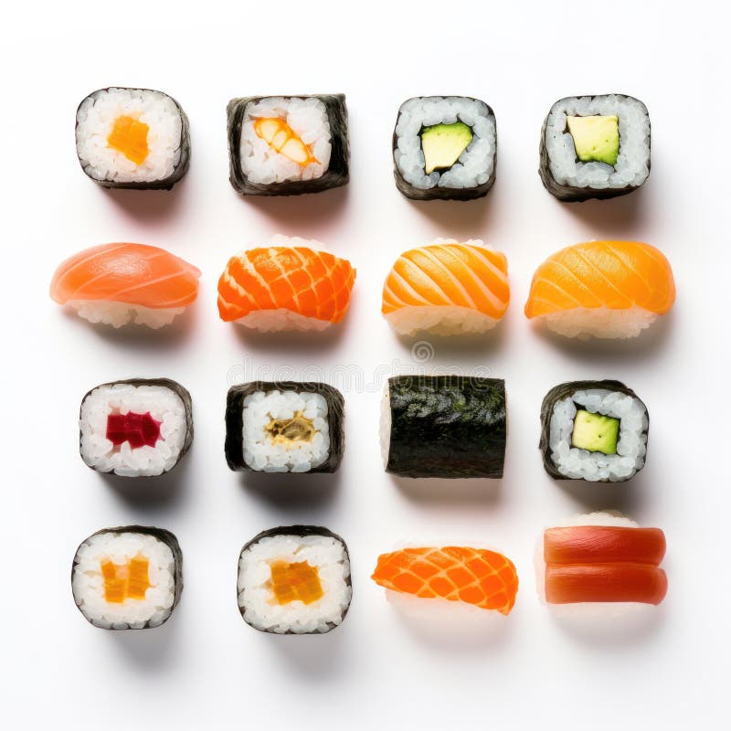 Pattern with Sushi. Food Abstract Background. Sushi on the White ...