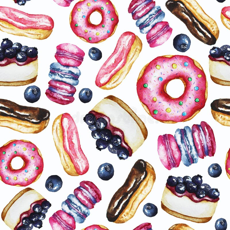 Watercolor Seamless Pattern with Sweets. Stock Illustration ...