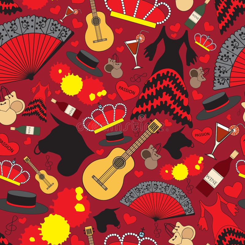 Pattern with Symbols of Spain for Use in Design Stock Vector ...