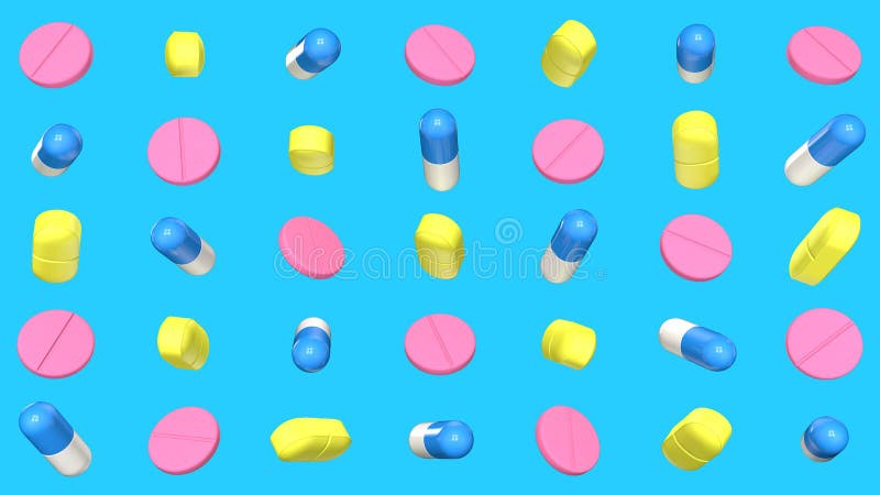 Pattern of Tablets and Pills on Blue Background 3d Render Stock ...
