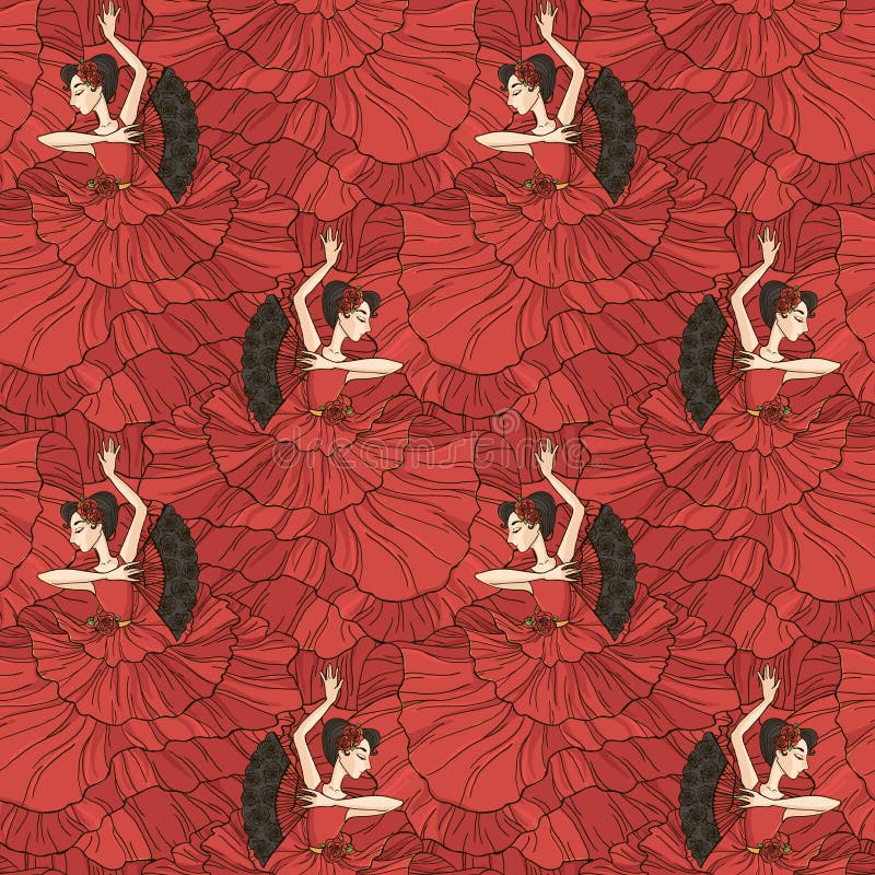 Flamenco Dancer. Spanish Girl with Fan Stock Vector - Illustration of ...