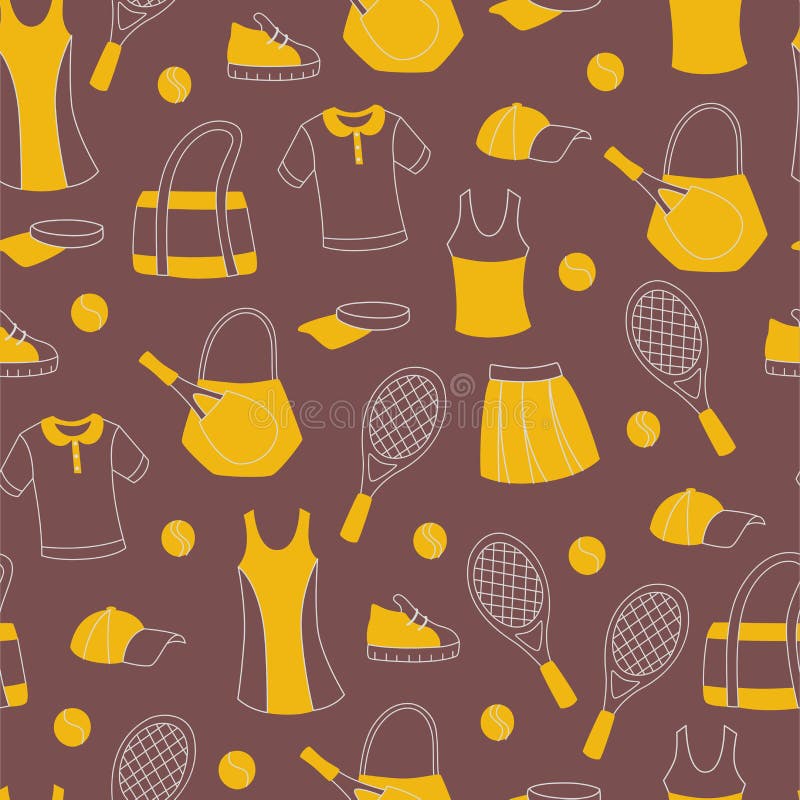 Hand Drawn Seamless Pattern with Tennis Equipment. Stock Vector ...