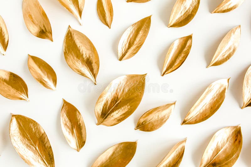 Pattern, Texture with Gold Leaves Isolated on White Background. Flat ...