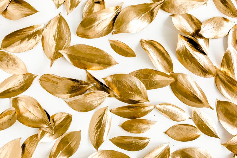Pattern, Texture with Gold Leaves Isolated on White Background. Flat ...