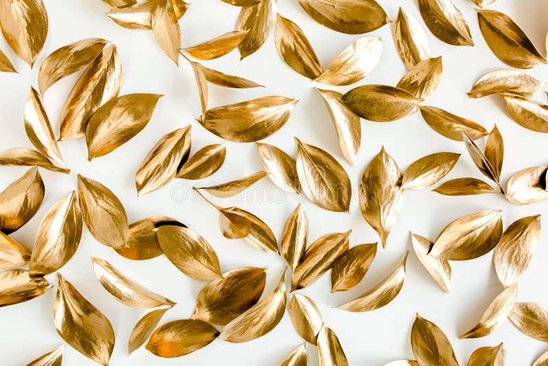 Pattern, Texture with Gold Leaves Isolated on White Background. Flat ...