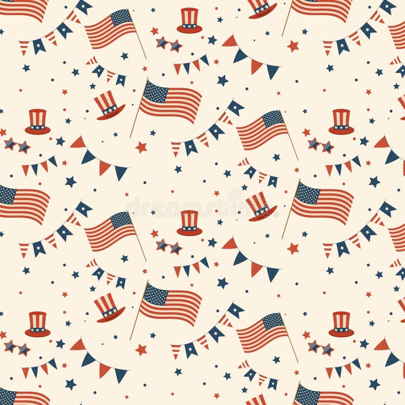 Pattern 4th of July, Uncle Sam Hat and Flag America Stock Vector - Illustration of paper, uncle ...