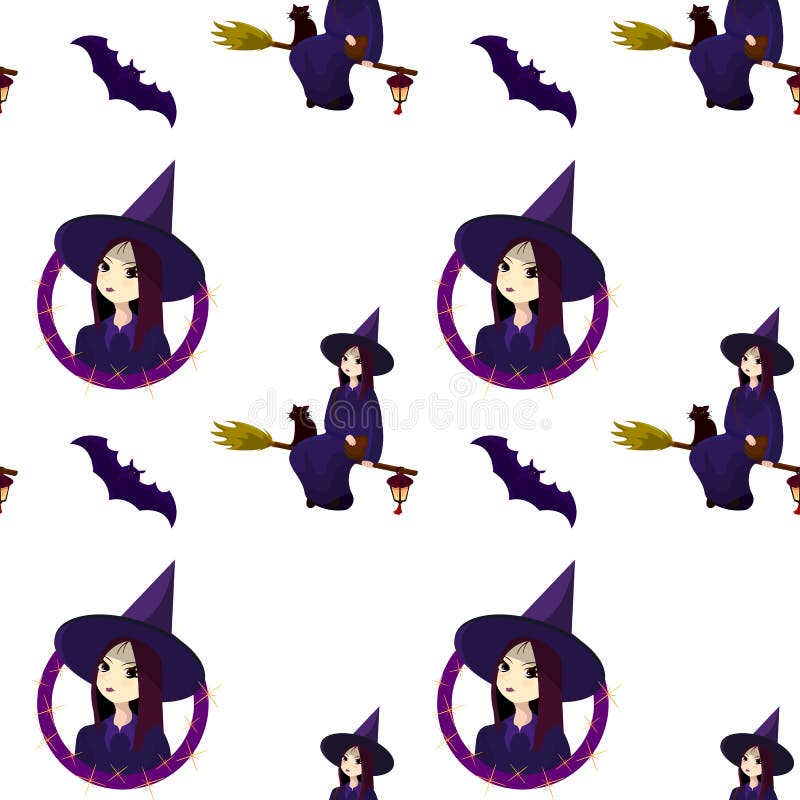 Pattern on the Theme of Halloween with the Witch-boy. Stock Vector ...