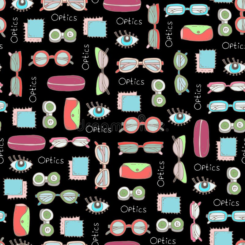 Pattern on the Theme of Optics Store on Black Color Stock Illustration ...