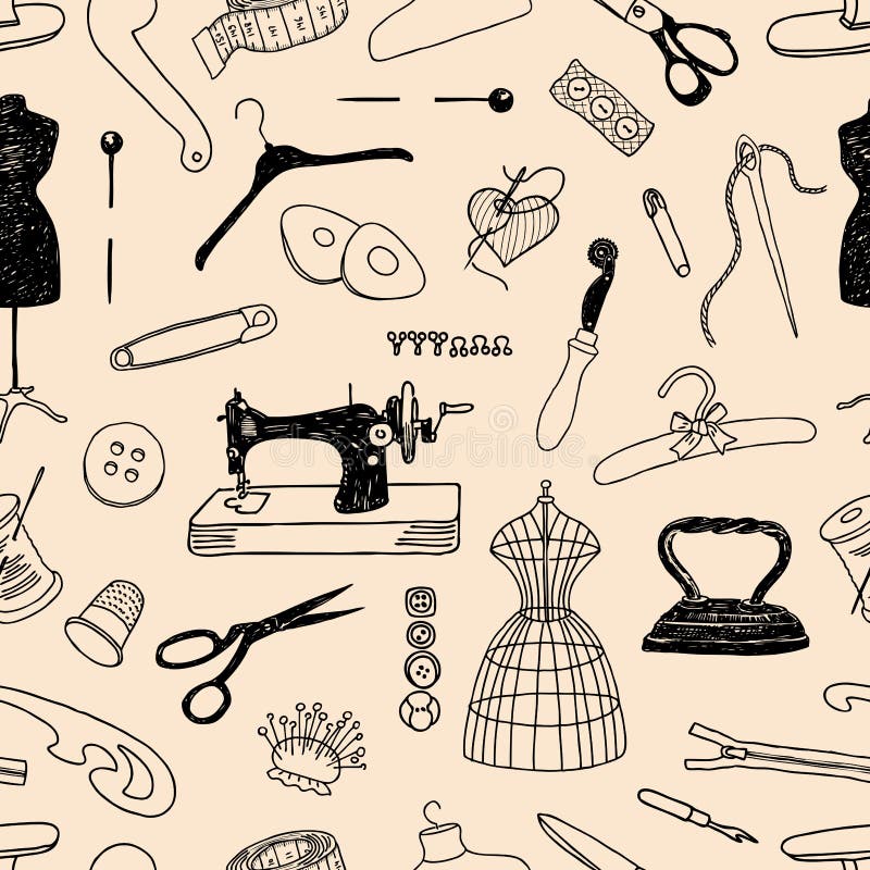 Pattern of the Theme of Sewing Stock Vector - Illustration of scissors ...