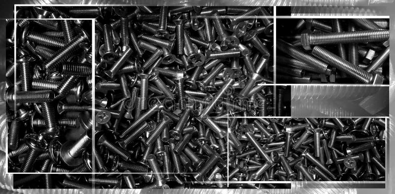 Pattern of Threaded Different Sizes Bolts Closeup Photo Collage Stock ...