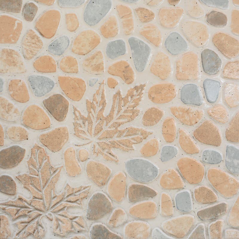 Pattern of Tile with Pebbles and Maple Leaf Stock Photo - Image of ...