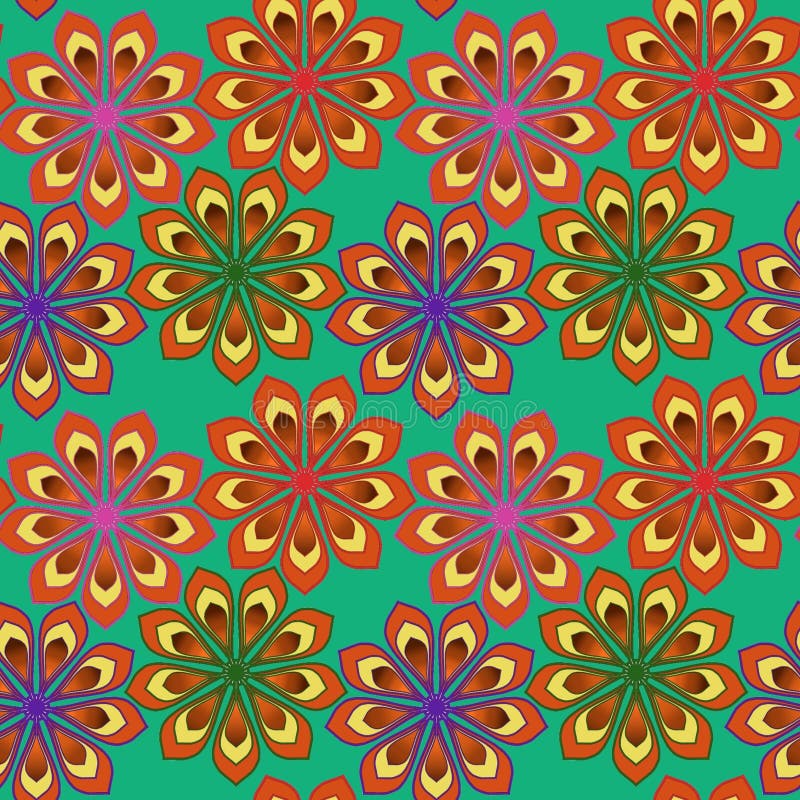 Colour Pop Flowers on Black Background Pattern Stock Illustration ...