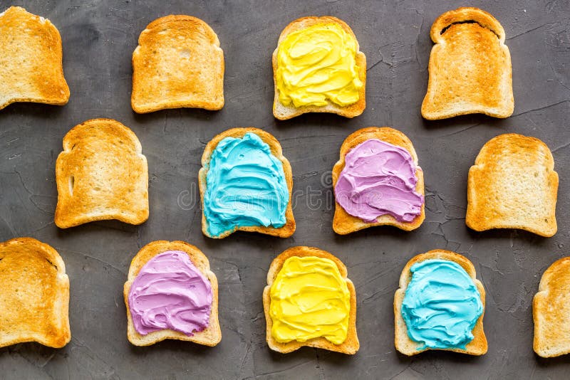 Pattern of Toast Bread with Colored Cheese Spread. Layout Top View ...