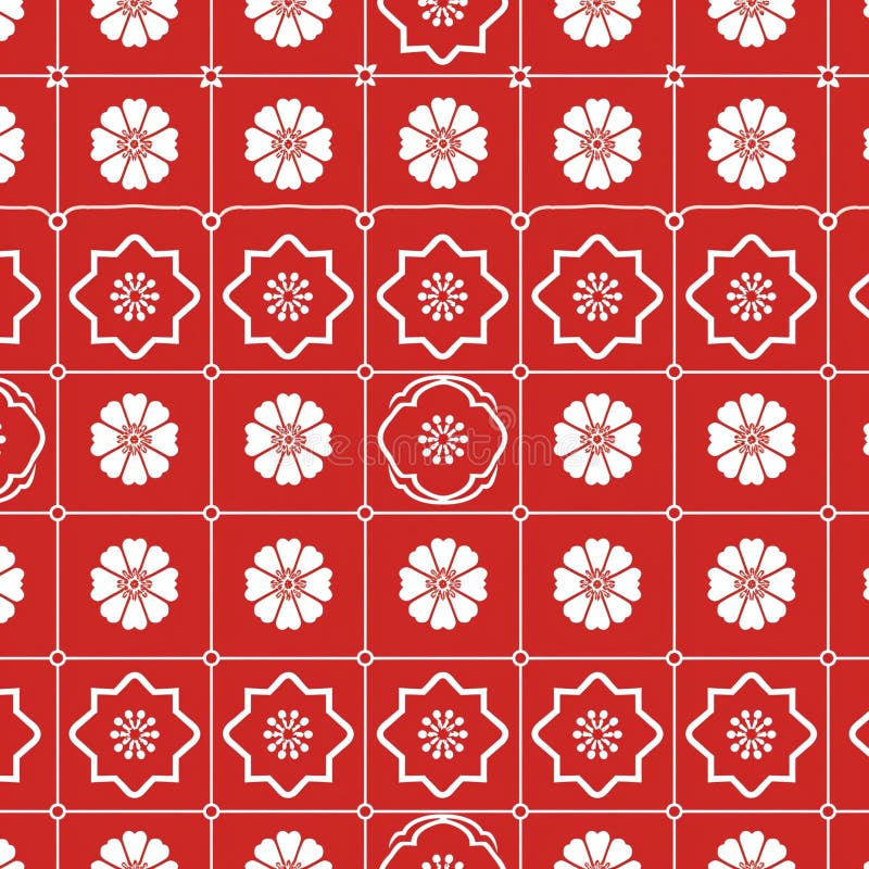 A Pattern of Traditional Japanese Flowers and Square Shapes, Arranged ...