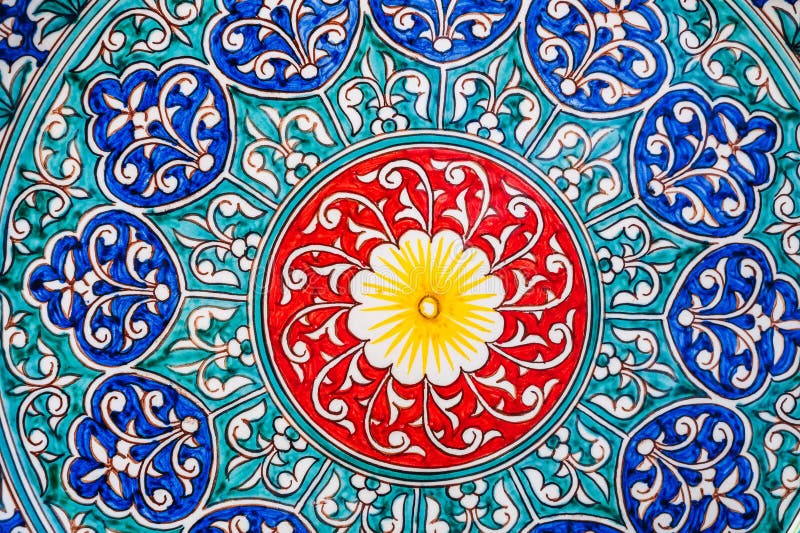 Pattern on Traditional Oriental Uzbek Ceramic Plates Hand-painted Close ...