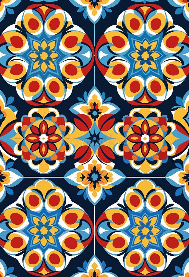 A Pattern of Traditional Talavera Tiles and Flowers and Leaves on a ...