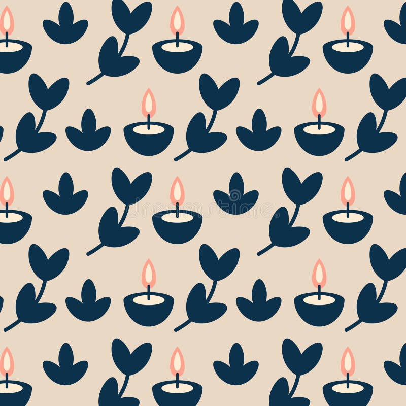 Pattern Tranquility Plants Candle Blue Warm Dream Illustration Stock ...