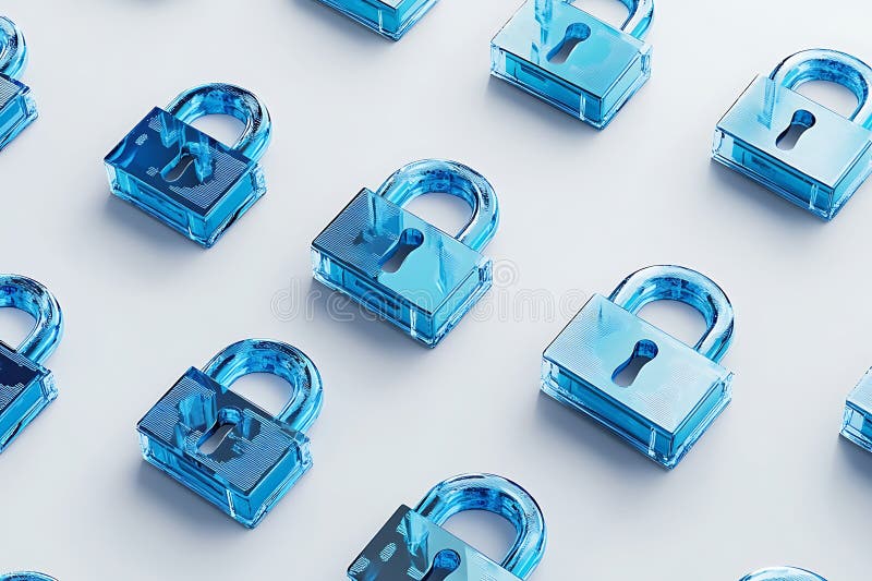 Multiple Blue Glass Padlocks on White Background Stock Illustration ...