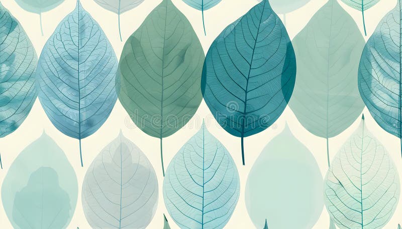 A Pattern of Translucent Leaves in Various Shades of Blue and Green on ...