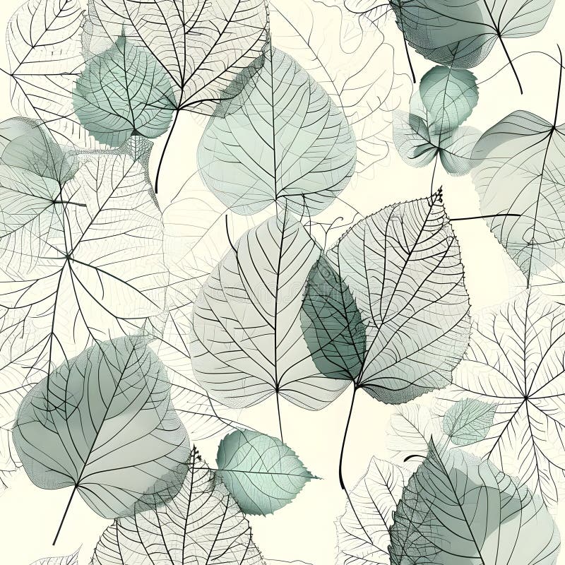 A Pattern of Translucent Leaves in Various Shades of Green and Blue on ...