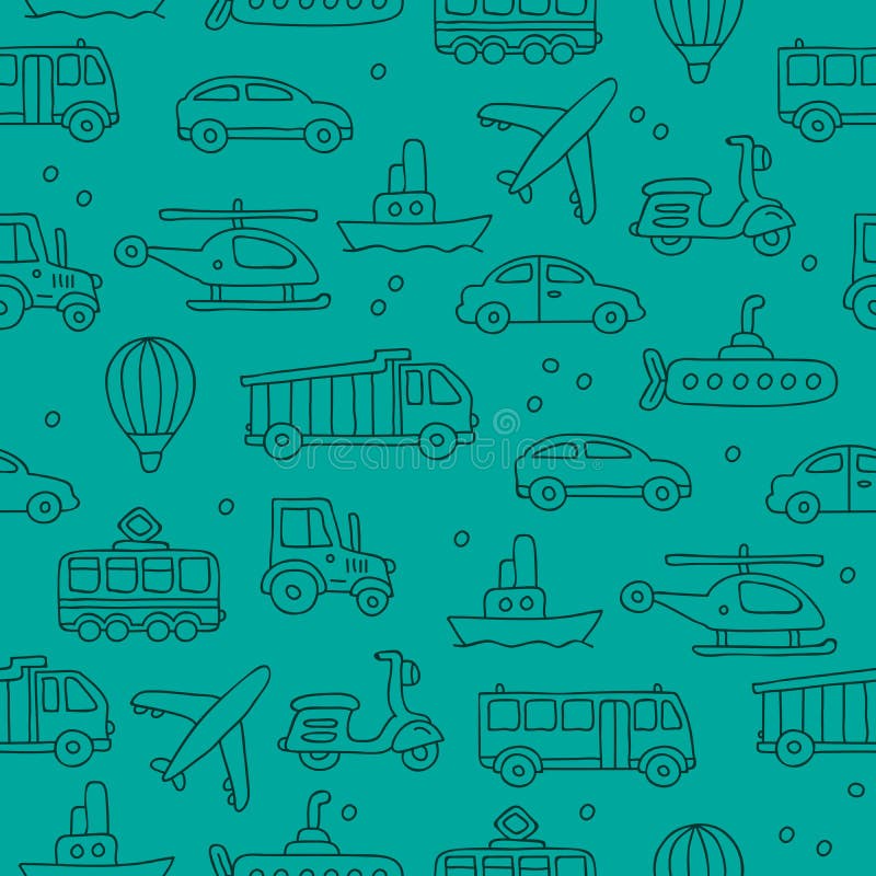 Pattern of Transportation Icons Stock Vector - Illustration of balloon ...