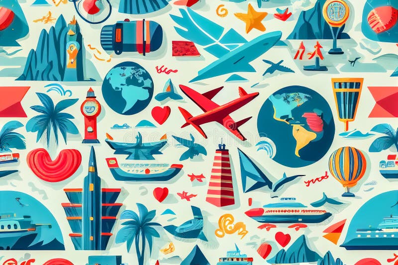 Pattern with Travel and Vacation Icons. Generative AI Stock ...