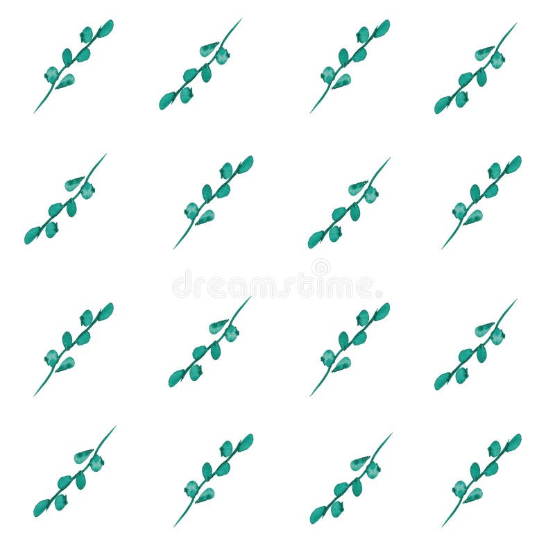 Pattern Tree Branch with Leaves on a White Background. Stock ...