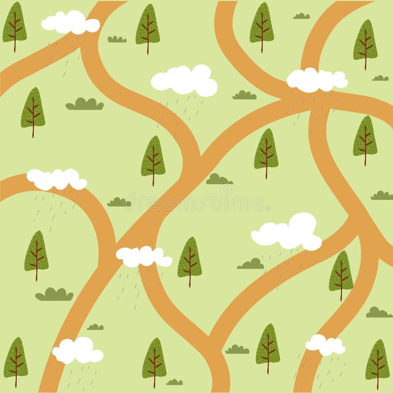 Pattern of the Tree and Rain Clouds Stock Vector - Illustration of ...